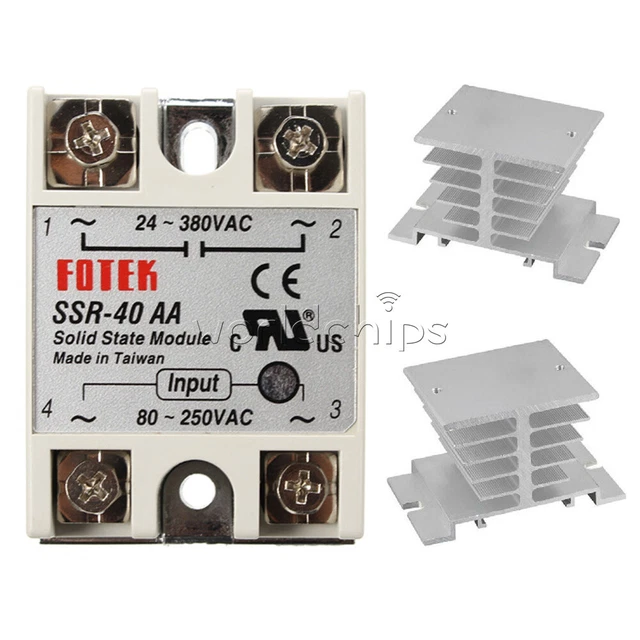 SSR-40AA SOLID STATE 40A Relay Module 80-250V AC / 24-380V AC + Heat ...