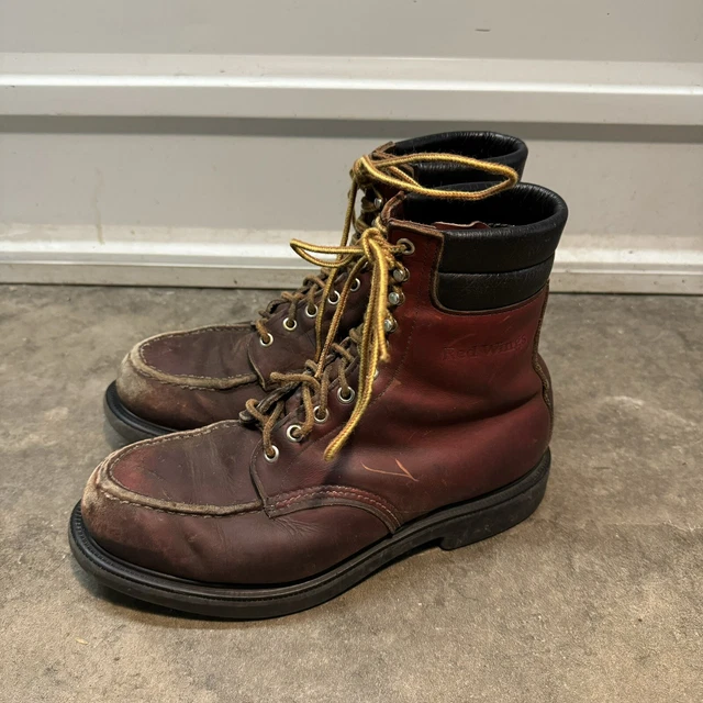 VINTAGE RED WING Work Boots Moc Toe Brown Leather Lace Up 9 D USA £47. ...