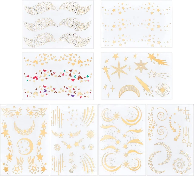 8 BLATT TEMPORÄRE Tätowierung 8 Stile Glitter Gold Sommersprossen ...