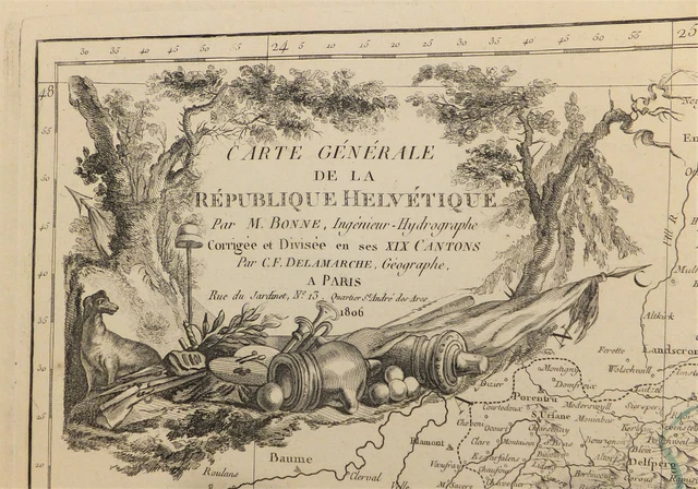 MAP OF SWITZERLAND ""General Map of the Helvetic Republic"", by Bonne ...