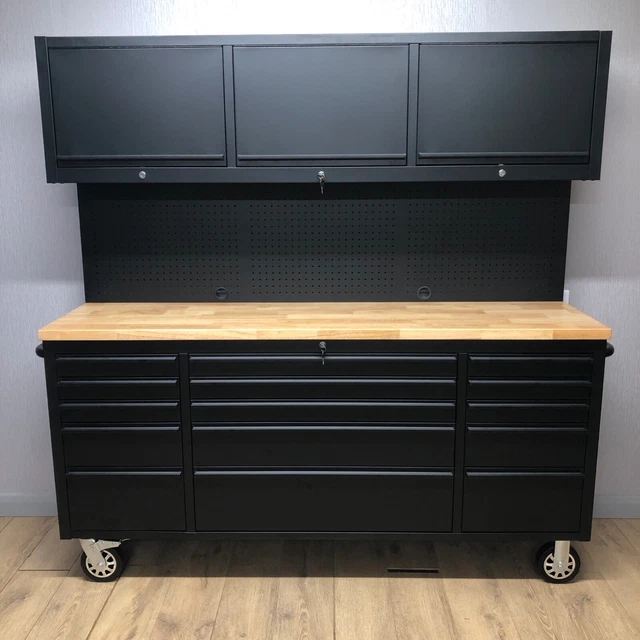 US PRO TOOL Chest Box Workbench Black Workstation 72" 3 X Cupboards £ ...