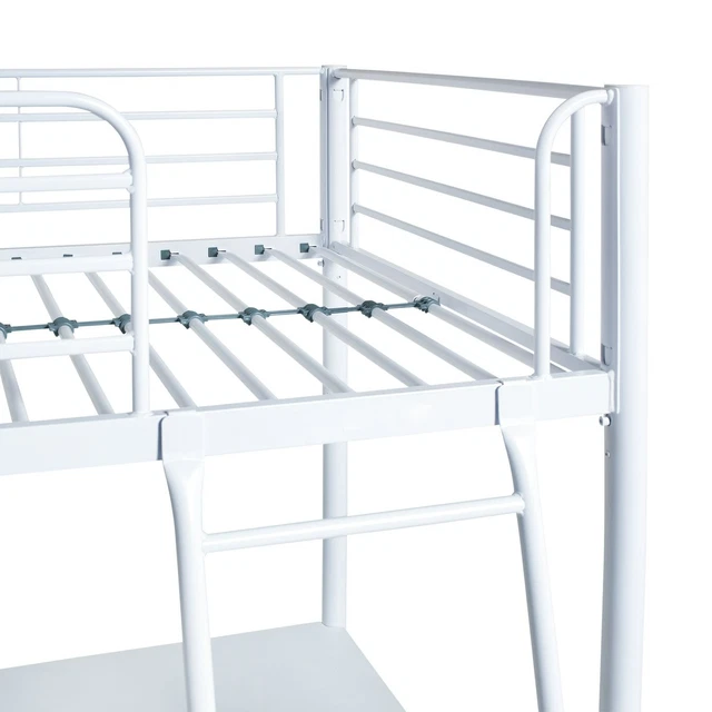 RILEY HIGH SLEEPER Metal Bed Frame & Desk-White | Teen Bedroom High ...