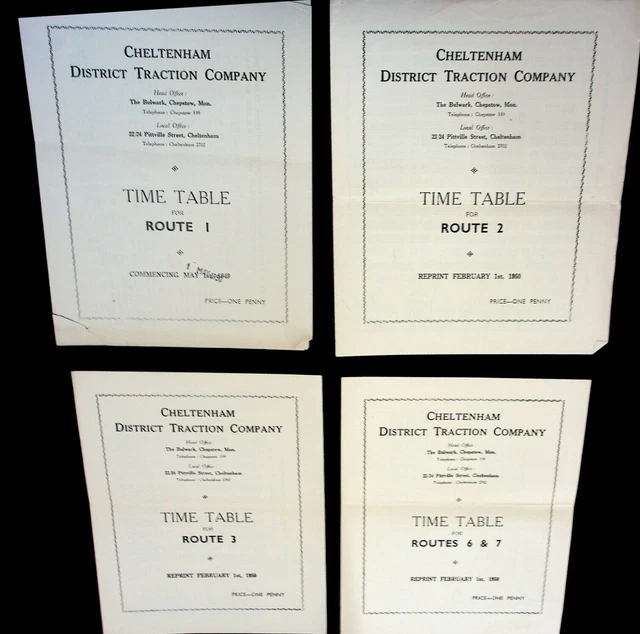 CHELTENHAM DISTRICT TRACTION Co. Bus Timetables Routes 1, 2, 3, 6/7 ...