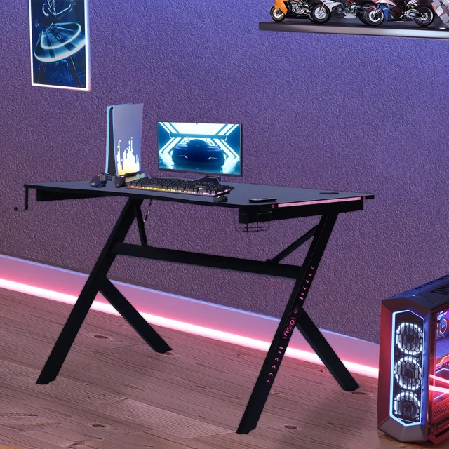 NEO LED ERGONOMIC Gaming Desk Computer Table with Cup Holder Cable ...