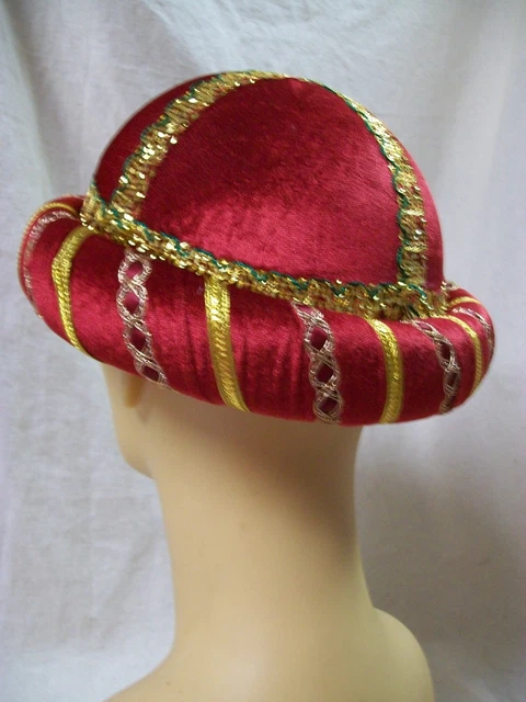 RED SULTAN COSTUME Hat Cap Round Bowl Style Headpiece Desert Sheik ...