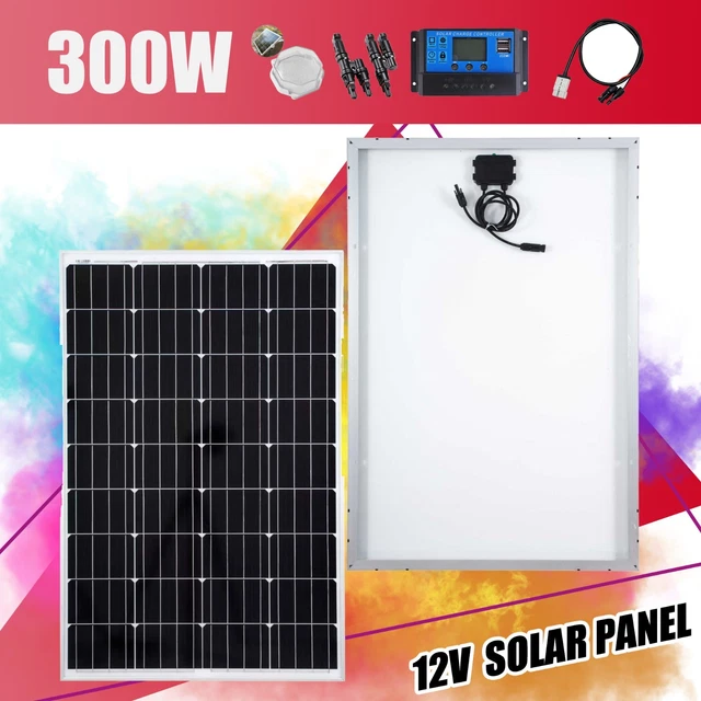 BLACK 300W 12V Solar Panel Mono Fixed 300 Watt For Home Camper Caravan ...