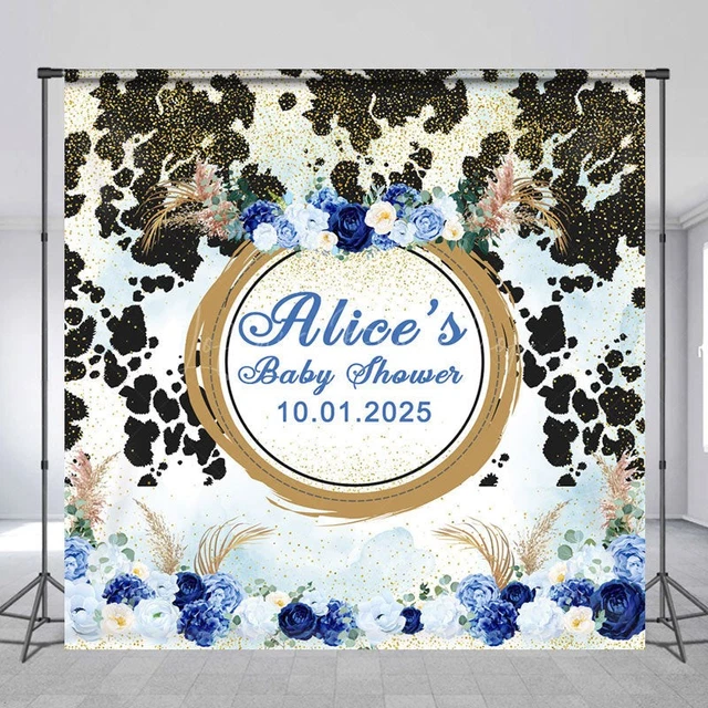 BLUE FLORAL BLACK Spot Custom Baby Shower Backdrop $37.79 - PicClick AU
