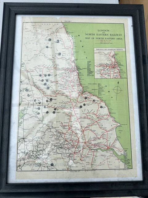 VINTAGE ORIGINAL LNER Map of the North East Of England Framed £40.00 ...