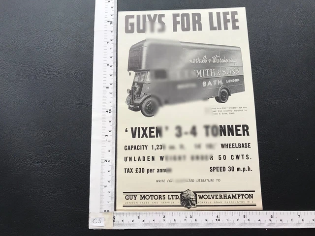 GUY LORRY ADVERT 1939 F.T. Smith & Sons Bristol Bath London Removals ...