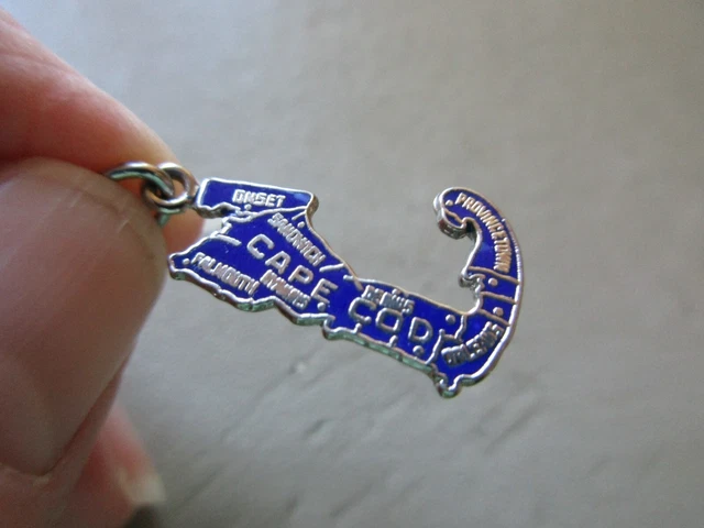 VINTAGE RARE USA Sterling Silver Cape Cod Map Enamel Fob Charm Travel ...