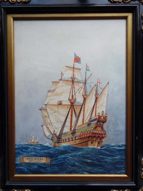 THE ARK ROYAL Tudor Naval Ship. 1587. Original Herbert Ahier Gouache ...