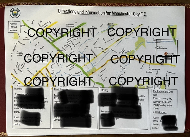 MANCHESTER CITY FOOTBALL Etihad Stadium A4 Map Directions Bus Tram ...
