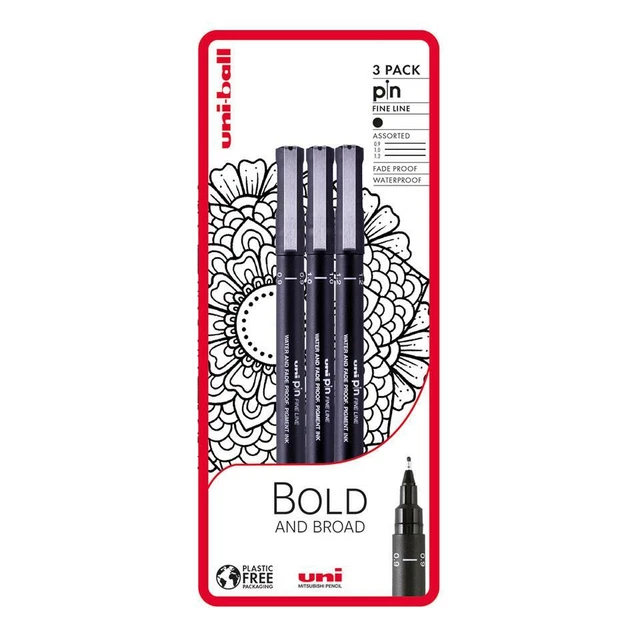 UNI-BALL PIN BOLD and Broad Fine Line Drawing Pen Set of 3 £6.99 ...