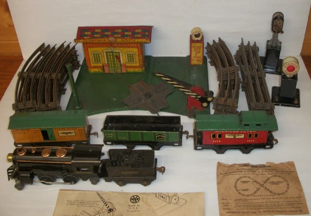 PRE WAR AMERICAN FLYER LOUIS MARX TRAIN SET + GLENDALE STOP + SIGNALS ...