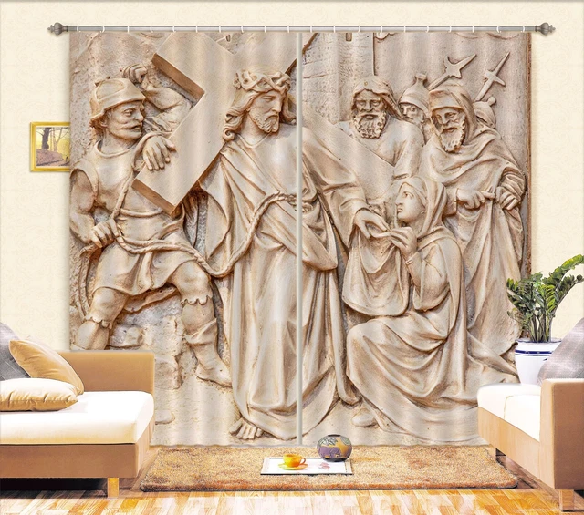 3D CROSS JESUS Religion ZHUA2184 Photo Curtain Window Blockout Fabric ...