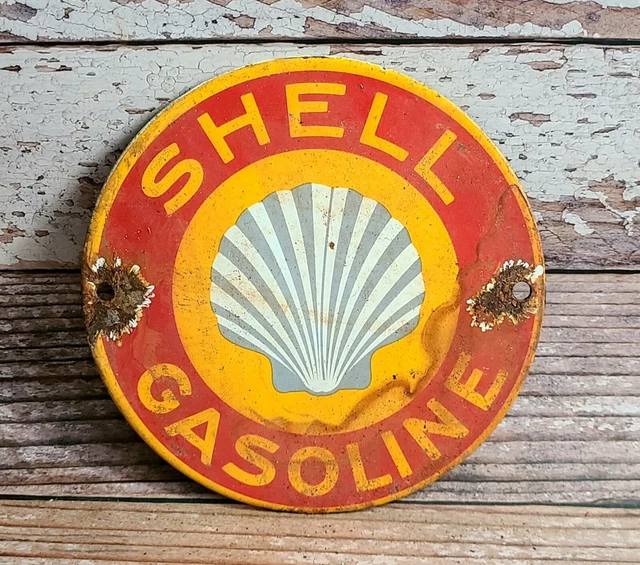 VINTAGE SHELL GASOLINE Clam Logo Porcelain Enamel Metal Oil Gas Pump ...