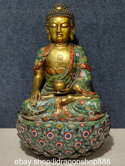 32& ANCIEN SIÈGE cuivre cloisonné chinois Shakyamuni Amitabha Bouddha Sculpture EUR 4.260,00 ...