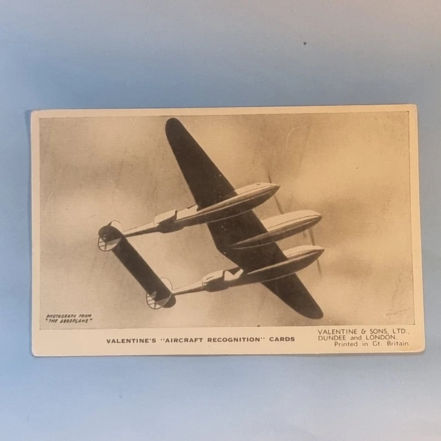 WW2 AIRCRAFT RECOGNITION Postcard C1940 RAF Lockheed Lightning Fighter ...