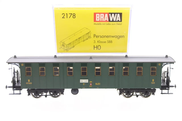 H0 BRAWA 2178 SBB Abteilwagen 3. Klasse Personenwagen grün DC coach ...