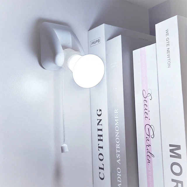 CORDLESS WALL MOUNT LED Bulb Light with Pull Cord for Cupboards and ...