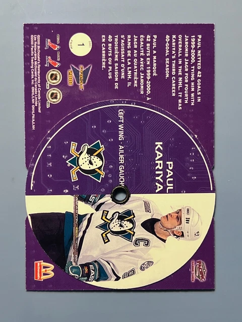 2000-01 PACIFIC PRISM Mcdonald's Dial-A-Stats Paul Kariya #1 Anaheim ...