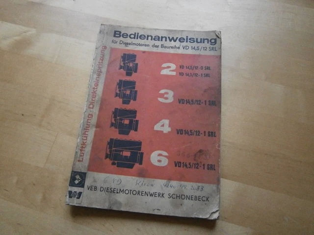 DIESEL MOTOREN BAUREIHE VD 14,5/12 SRL, originale Bedienanweisung, DDR ...