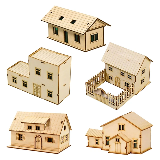1:64 1:60 SCALE Wooden Miniature House Unpainted Hobby Toy 3D Scenery ...