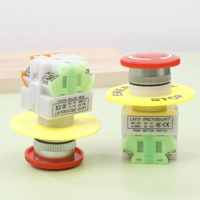 RED MUSHROOM CAP 1NO 1NC DPST Emergency Stop Push Button Switch AC 660V ...