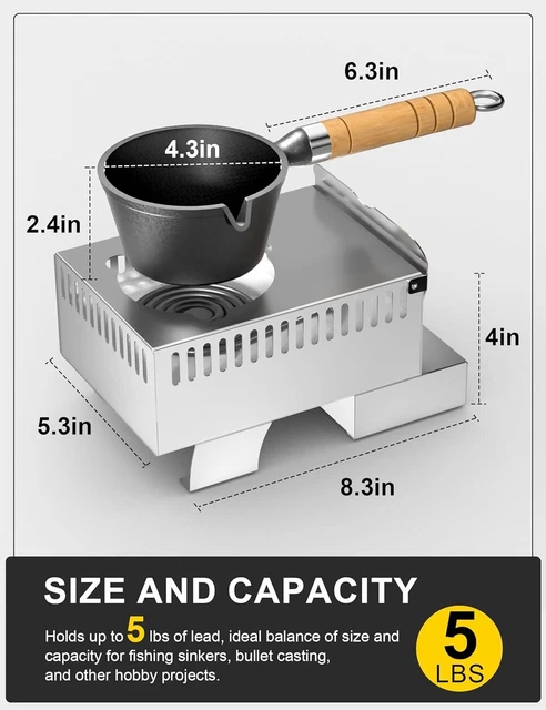 LEAD MELTING POT, 5 lbs Electric Lead Melter with Long Handle & Pouring ...