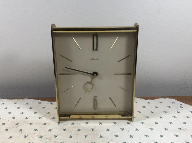 VINTAGE MID CENTURY Mauthe Desk Clock, Brassed Brushed Steel,See ...