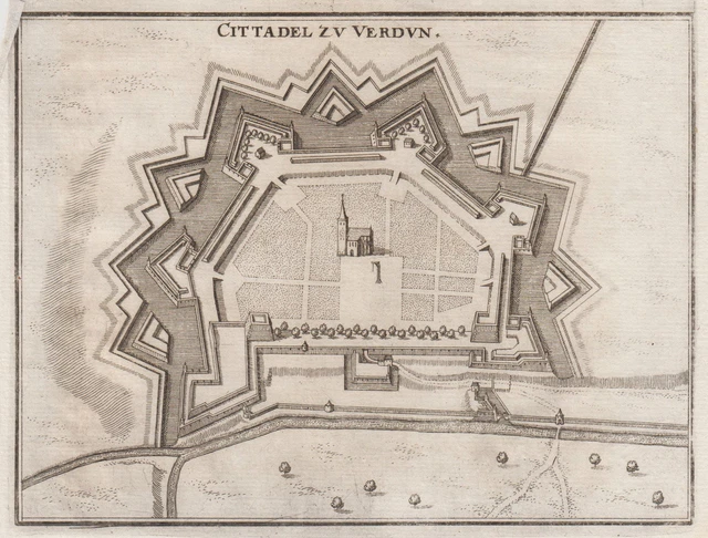 VERDUN MOUNTING FLOOR plan citadel original engraving on copper Merian ...