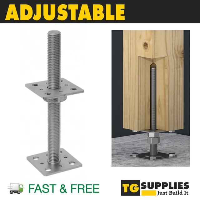 HEAVY DUTY GALVANISED Adjustable Post Support Bolt Down Height 25cm £13 ...