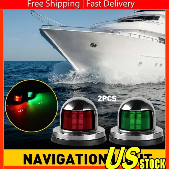 WATERPROOF RED GREEN Boat Navigation Light LED Front Pontoon Marine Bow ...