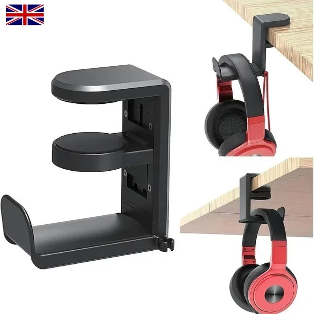 ROTATING HEADPHONE STAND Under Desk Clamp-on Gaming Headset Holder ...