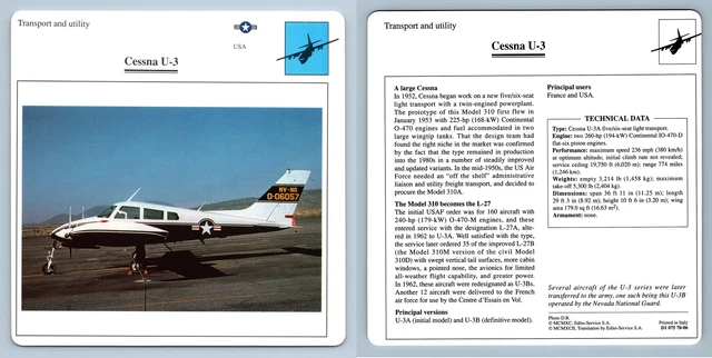 CESSNA U-3 - Transport - Warplanes Collectors Club Card £1.25 - PicClick UK