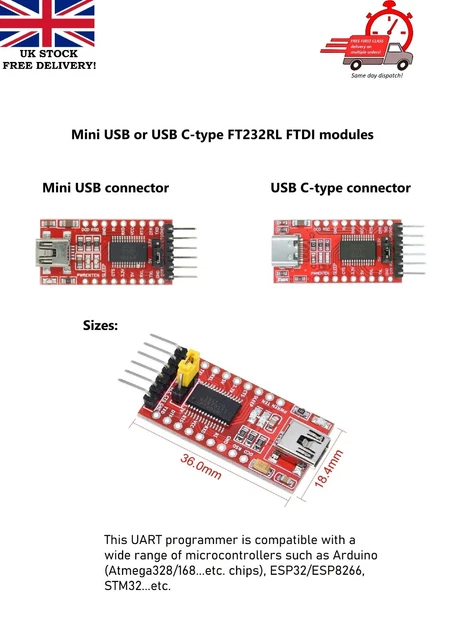 FT232 FT232RL FTDI USB 3.3V 5.5V to TTL Serial Adapter Module Type-C ...