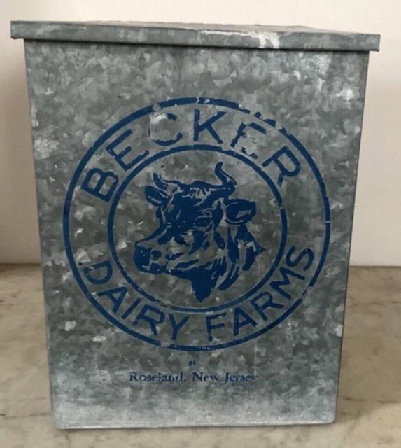 VINTAGE BECKER DAIRY Farms Galvanized Metal Milk Box Roseland New ...
