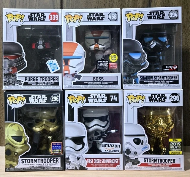 STAR WARS FUNKO Pop Gold Stormtrooper Bundle Purge Shadow Trooper Boss ...