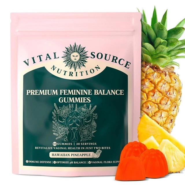 VITAL SOURCE NUTRITION-FEMININE Balance Gummies - Hawaiian Pineapple 60 Gummies £8.95 - PicClick UK