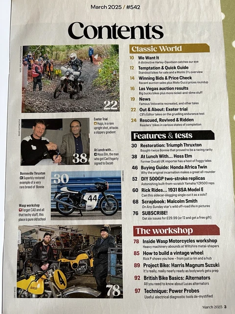 CLASSIC BIKE MARCH 25 Africa Twin Bonneville Racer BSA Model E Harris ...