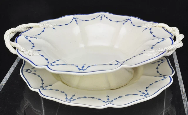 ANTIQUE STAFFORDSHIRE BLUE Edged Creamware Bowl and Tray Signed Neale ...