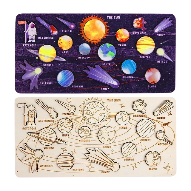 Wooden Solar System Board Game Eight Planets Brain Teaser For Holiday