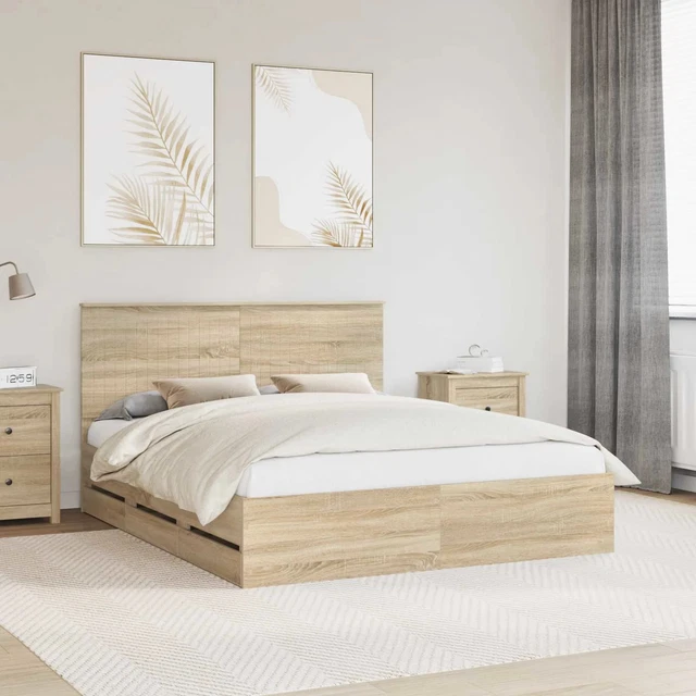 BED FRAME WITH Drawer Sonoma Oak 160 x 200 cm Engineer Wood vidaXL £319 ...