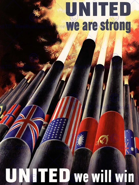 PROPAGANDA WAR WWII United Nations Gun Artillery Flag Art Print Poster ...