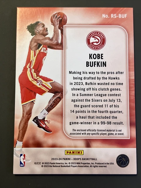 KOBE BUFKIN 2023-2024 NBA Hoops Rise N Shine Relic #RS-BUF Hawks Rookie ...