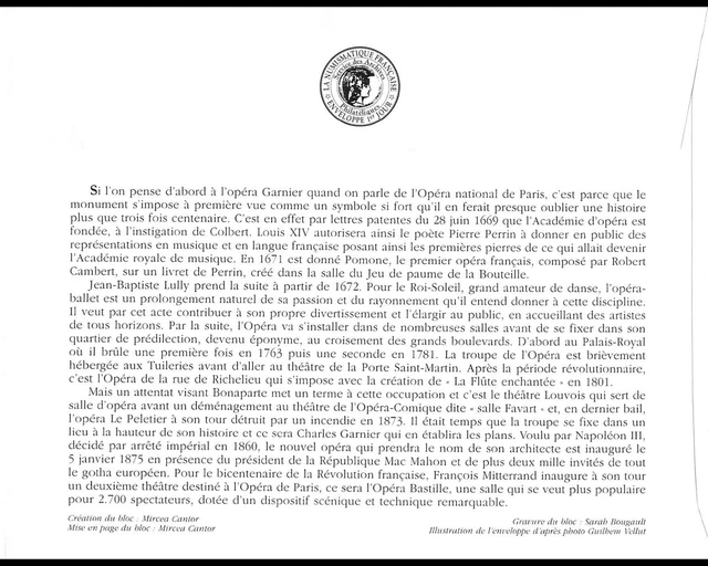 FDC GF LNF - Bloc Opéra national de Paris - 18/10/2019 Paris EUR 40,00 ...