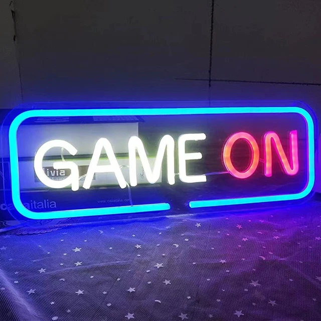 GAME ON NEON Sign Light USB Powered Studio Office Game Room Home Wall ...