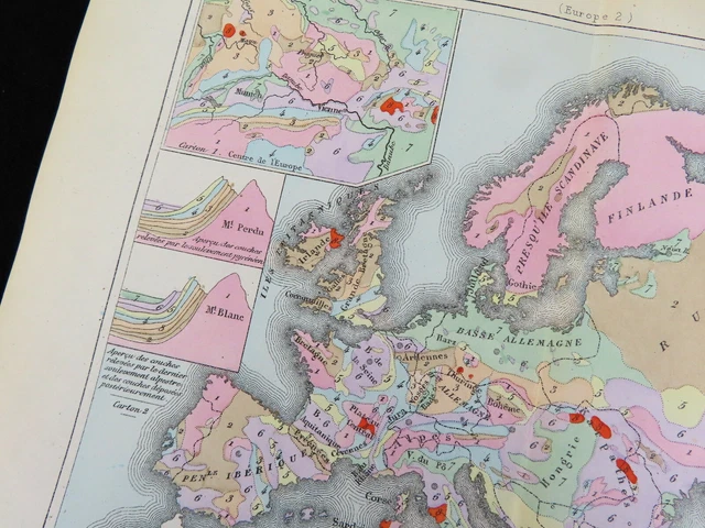 ANTIQUE MAP OF Europe Geology Geological Geography Old 19th Century ...
