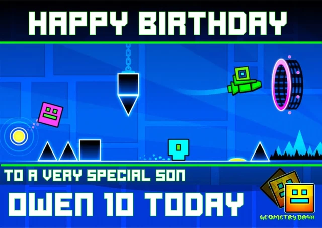 PERSONALISED BIRTHDAY CARD Geometry dash any name/age/relation. £2.99 ...