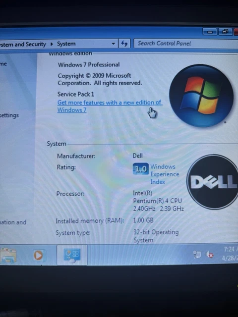 RETRO VINTAGE DELL Optiplex GX260 Desktop PC Intel Pentium 4 Win 7 Pro ...